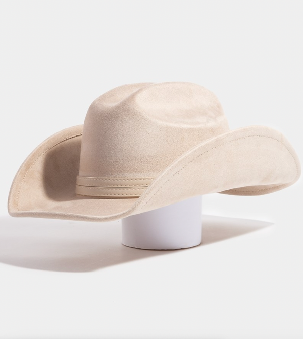 Double Belt Faux Suede Western Cowboy Hat - That's Invintage